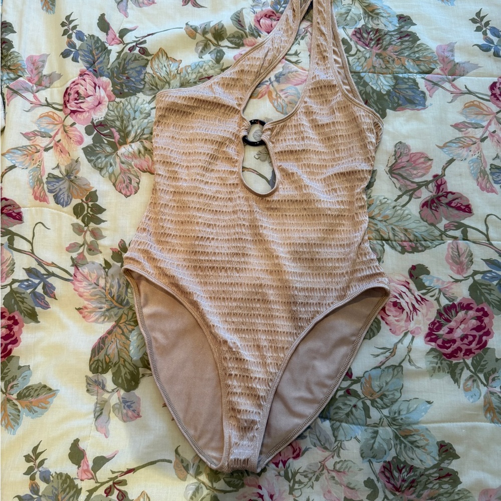 Lovestitch Beige Textured One Piece Swimsuit - Gem